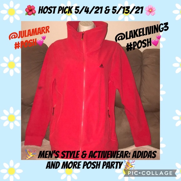 adidas | Jackets & Coats | Adidas Medium Red And Black Fleece Jacket ...